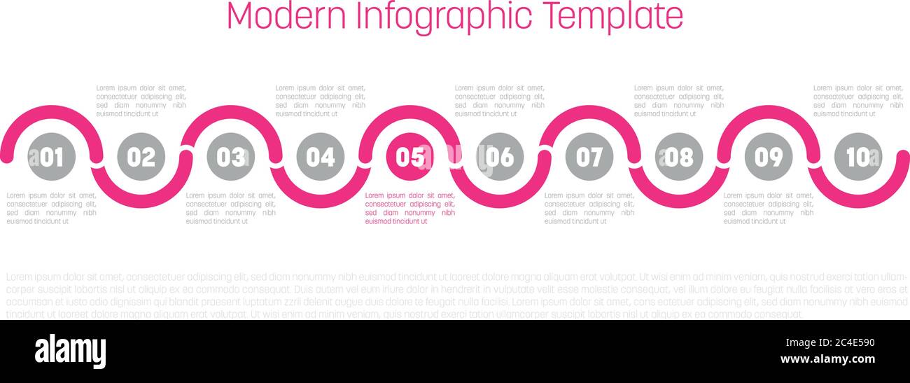10 step process modern infographic diagram. Graph template of circles ...