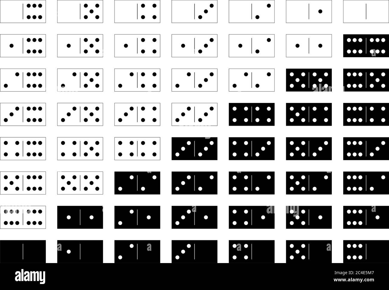 Domino sets of 28 tiles. Two packages in black and white. Simple flat ...