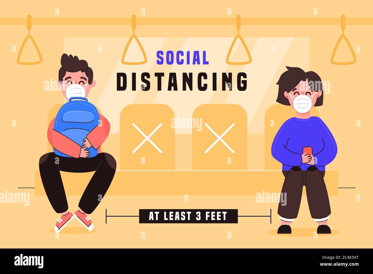 Illustration of the people maintaining social distancing in the bus to ...