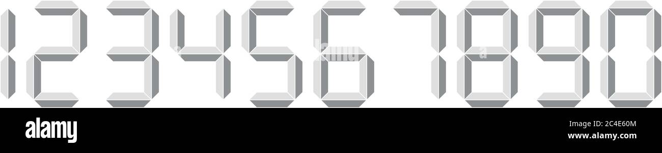 Grey 3D-like digital numbers. Seven-segment display is used in calculators, digital clocks or ...