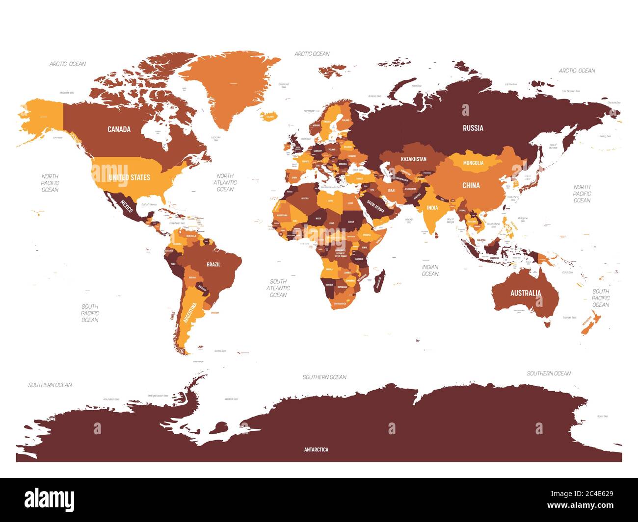 World map - brown orange hue colored on dark background. High detailed ...