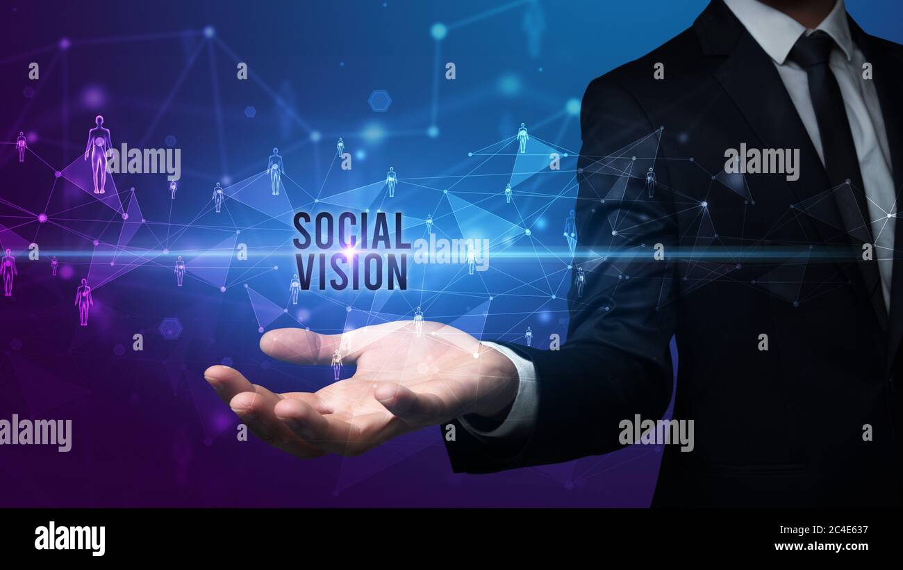 Elegant hand holding SOCIAL VISION inscription, social networking ...