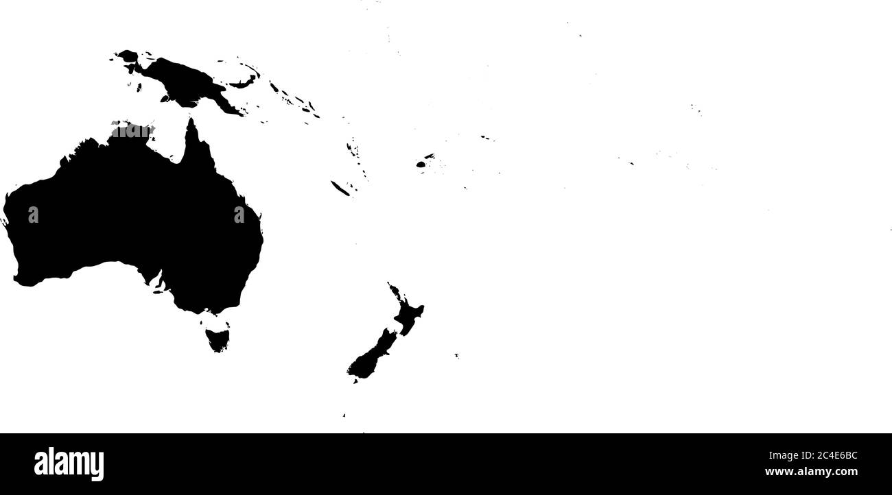 Australia and Oceania black silhouette. Contour map of continent. Simple flat vector ...