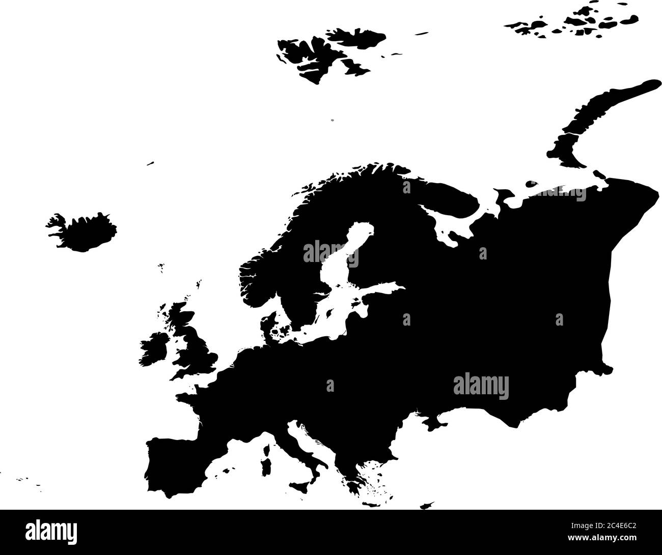Europe black silhouette. Contour map of continent. Simple flat vector ...