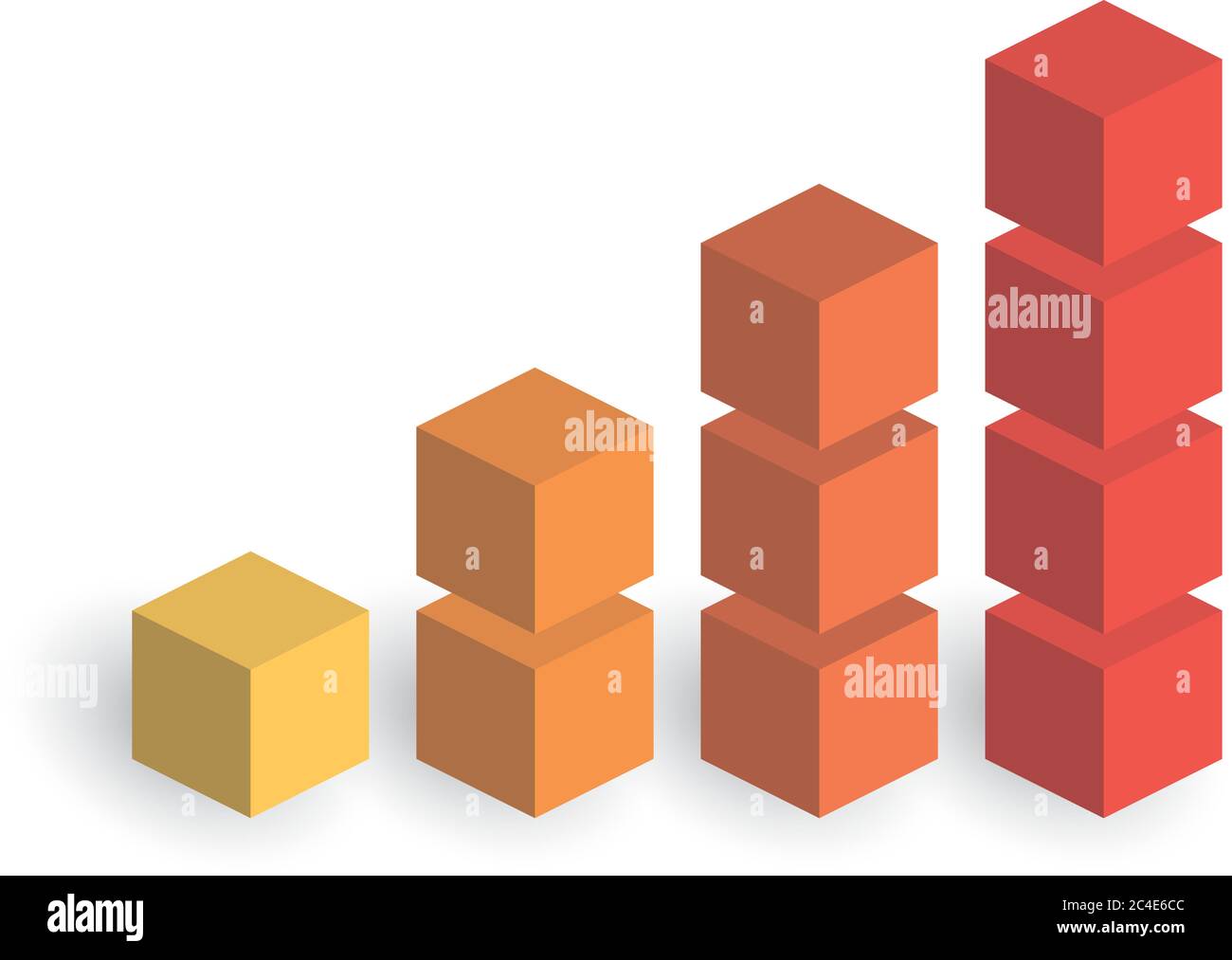Bar chart of 4 growing columns. 3D isometric colorful vector graph ...