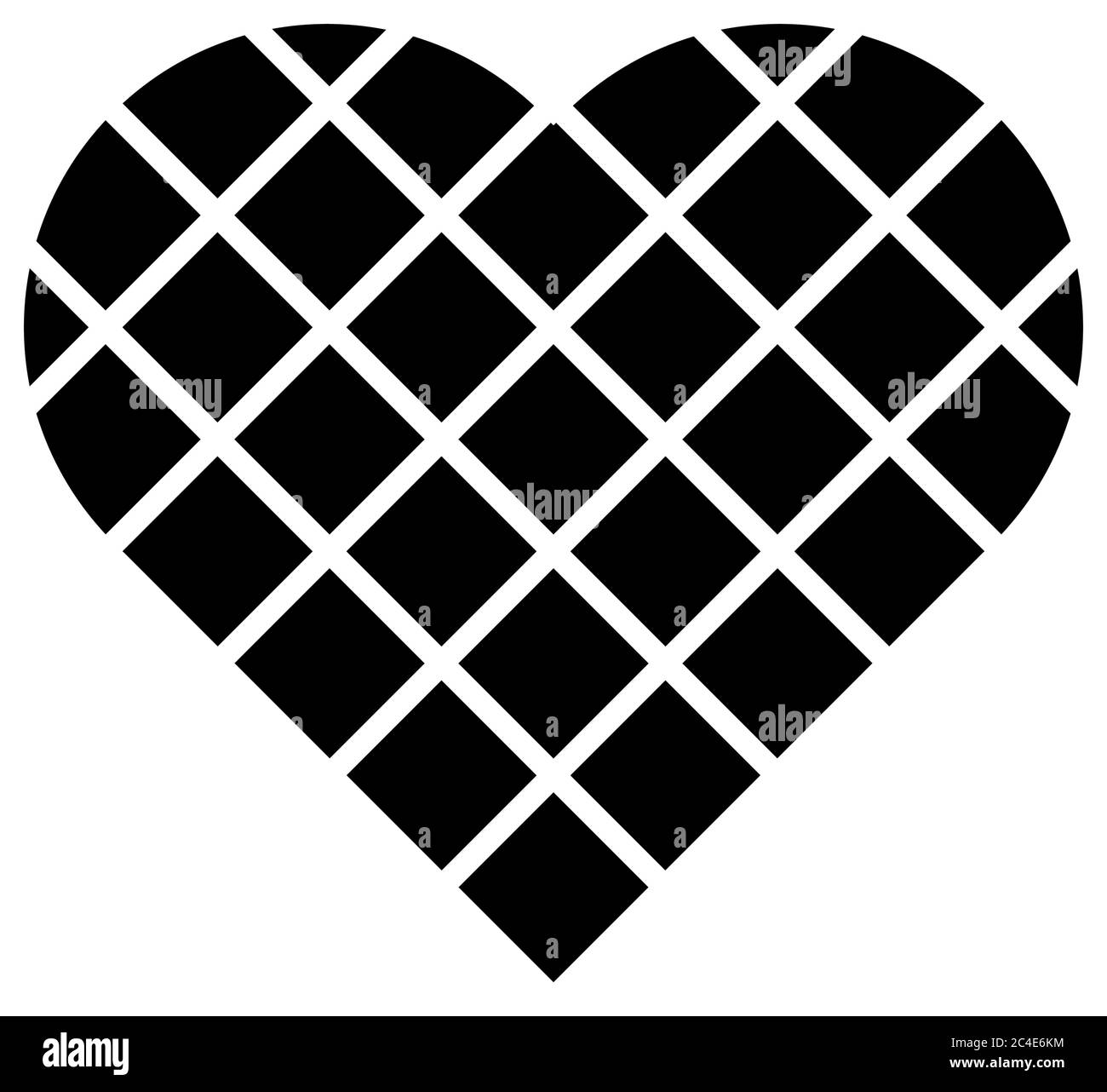 Black checkered heart. Square grid in diagonal arrangement. Simple flat ...