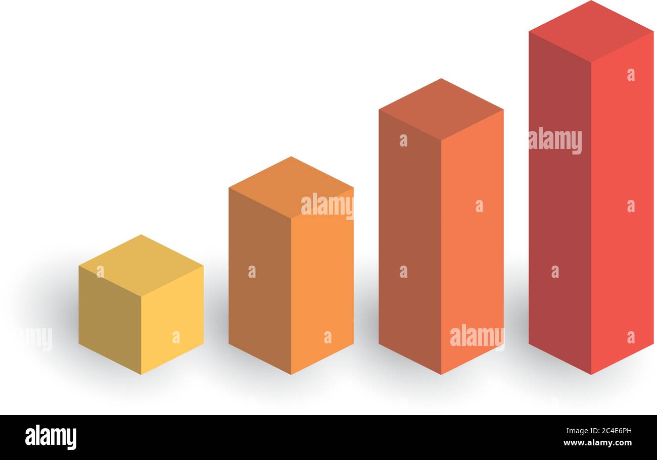 Bar chart of 4 growing columns. 3D isometric colorful vector graph ...