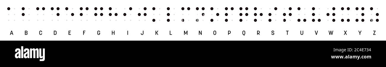 Braille alphabet letters in a row. Braille is a tactile writing system ...
