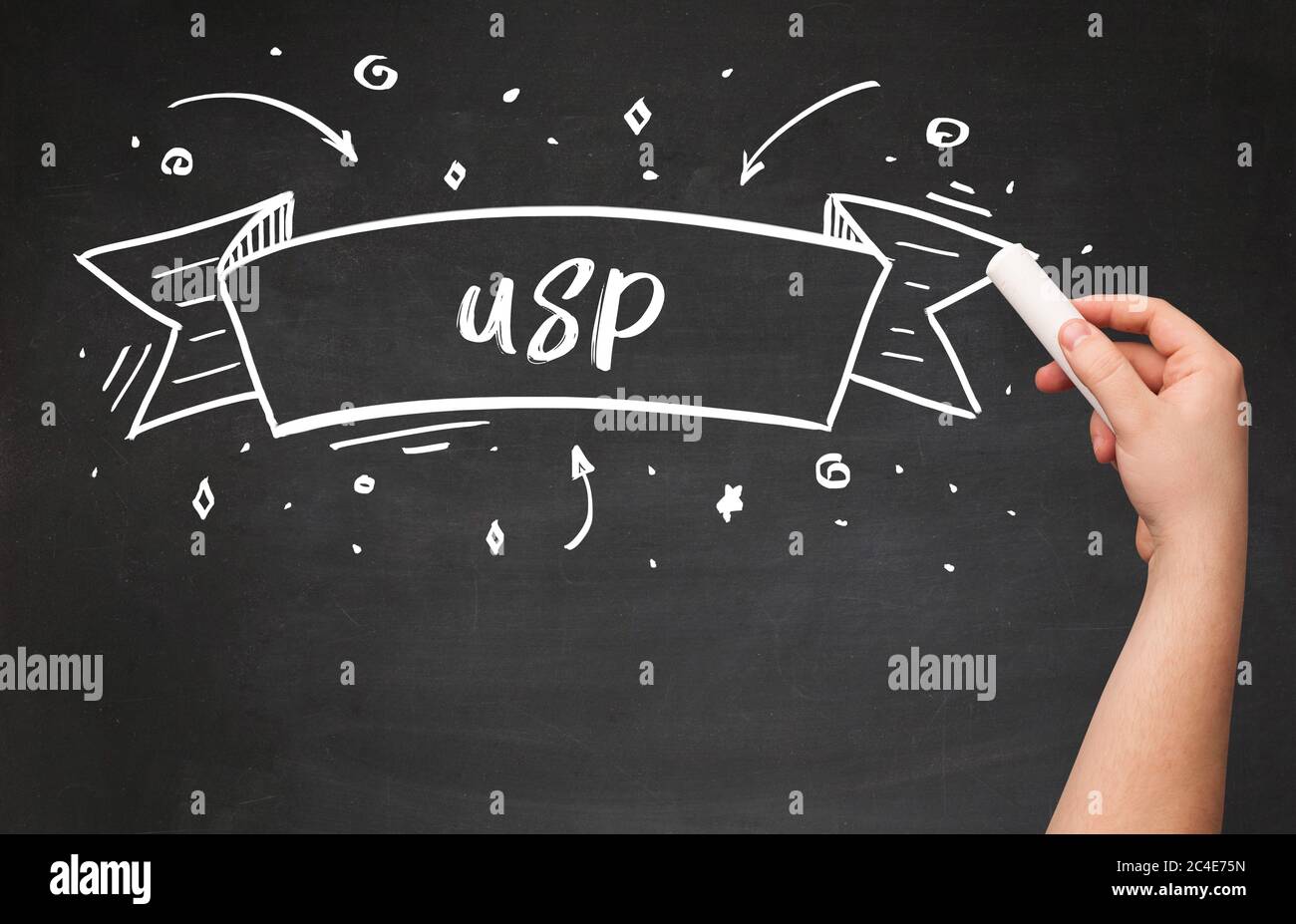 Hand drawing USP abbreviation with white chalk on blackboard Stock ...