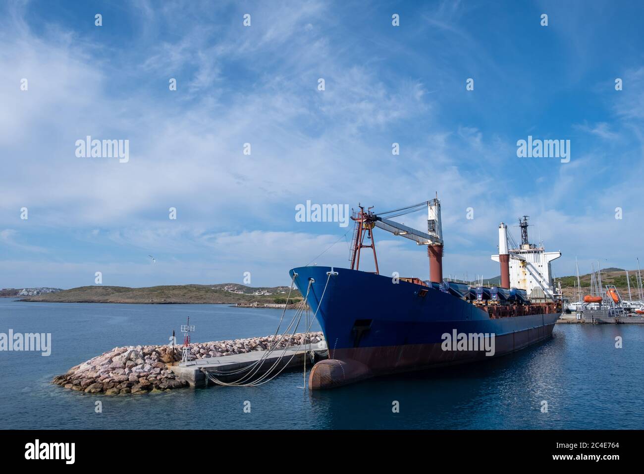 Old oil tanker moored at harbor. Ships anchored at port, city of ...