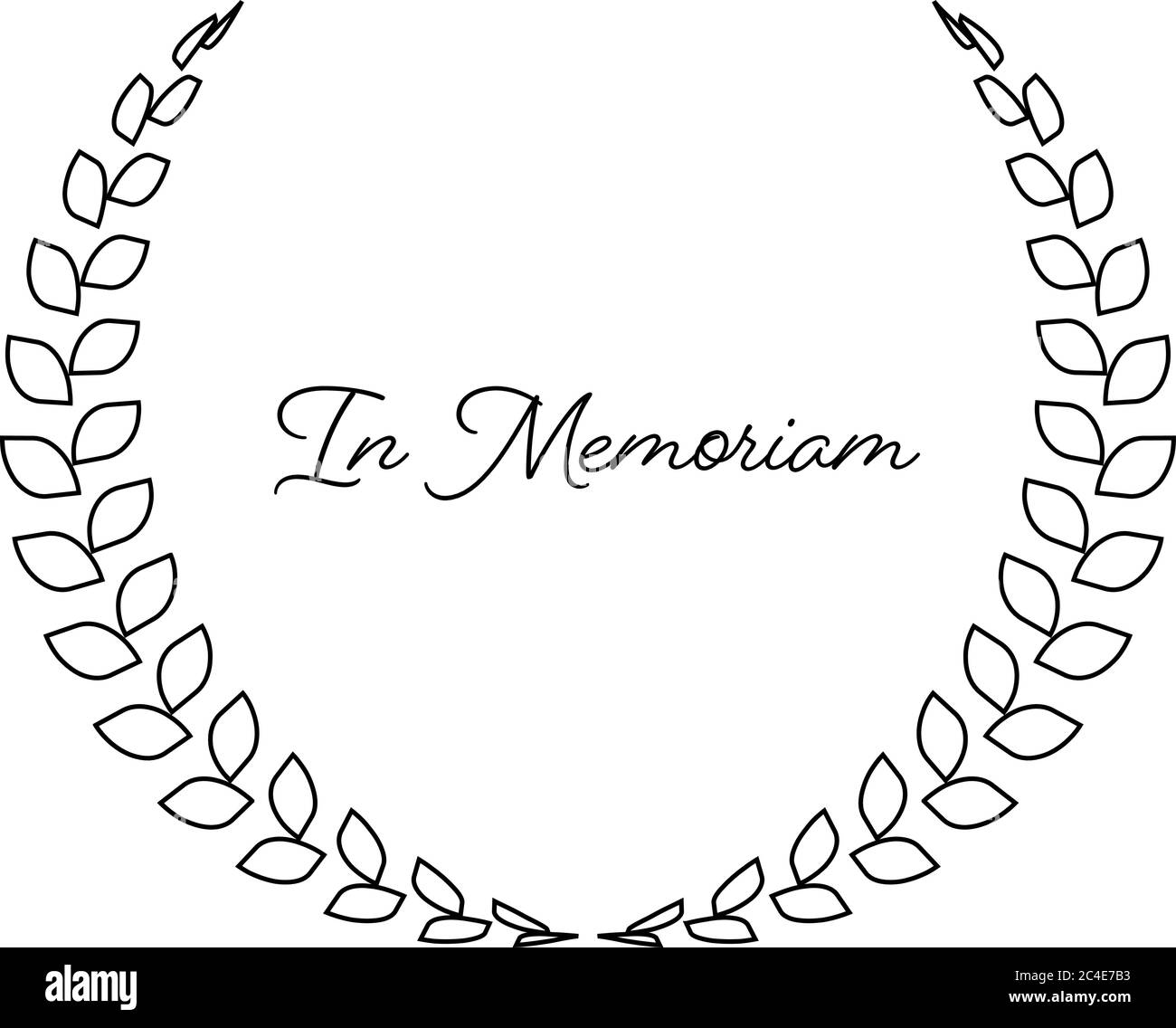 Funeral wreath with In Memoriam label. Rest in peace. Simple flat black ...