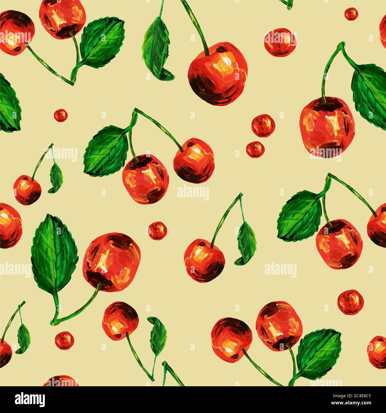 illustration of seamless red juicy cherry pattern Stock Photo - Alamy