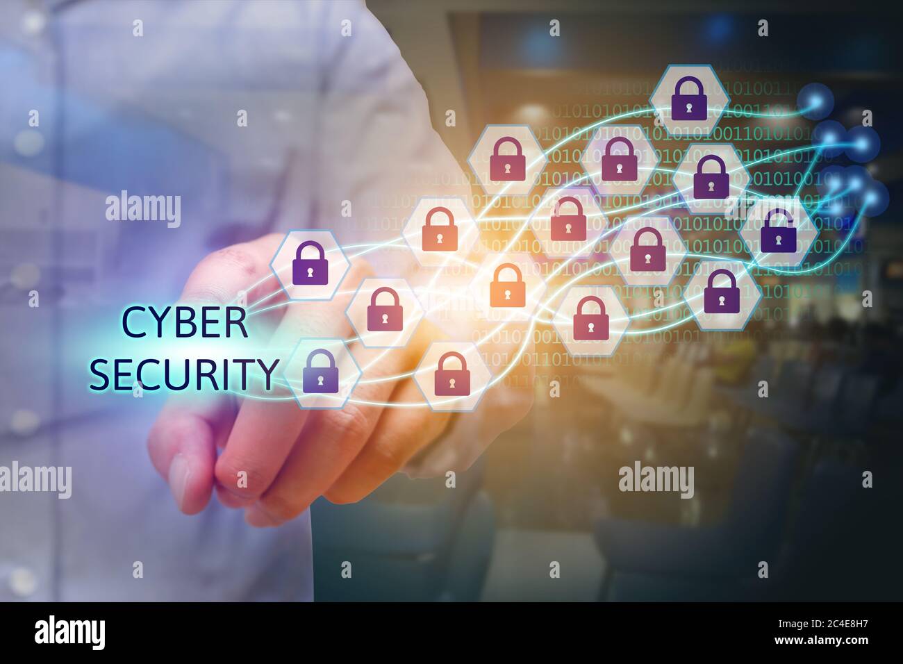 Businessman poiting cyber security text with lock icon Stock Photo - Alamy