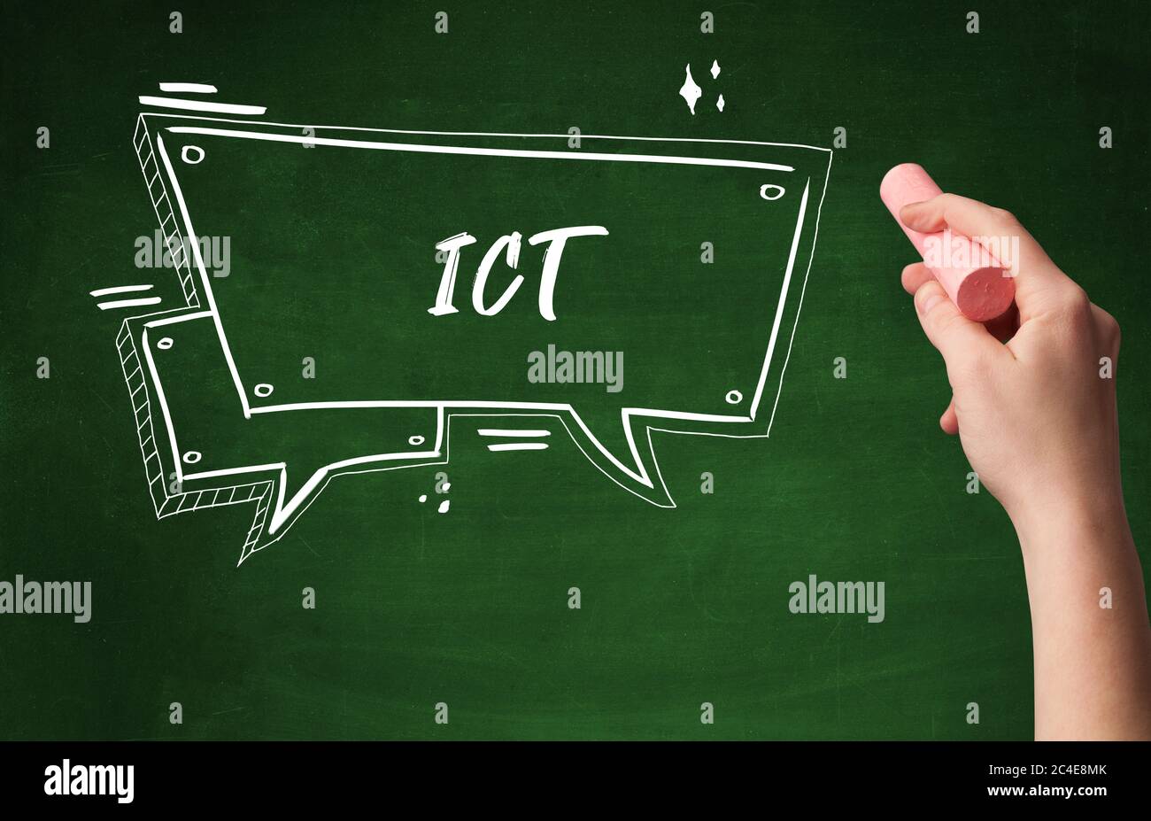 Hand drawing ICT abbreviation with white chalk on blackboard Stock ...