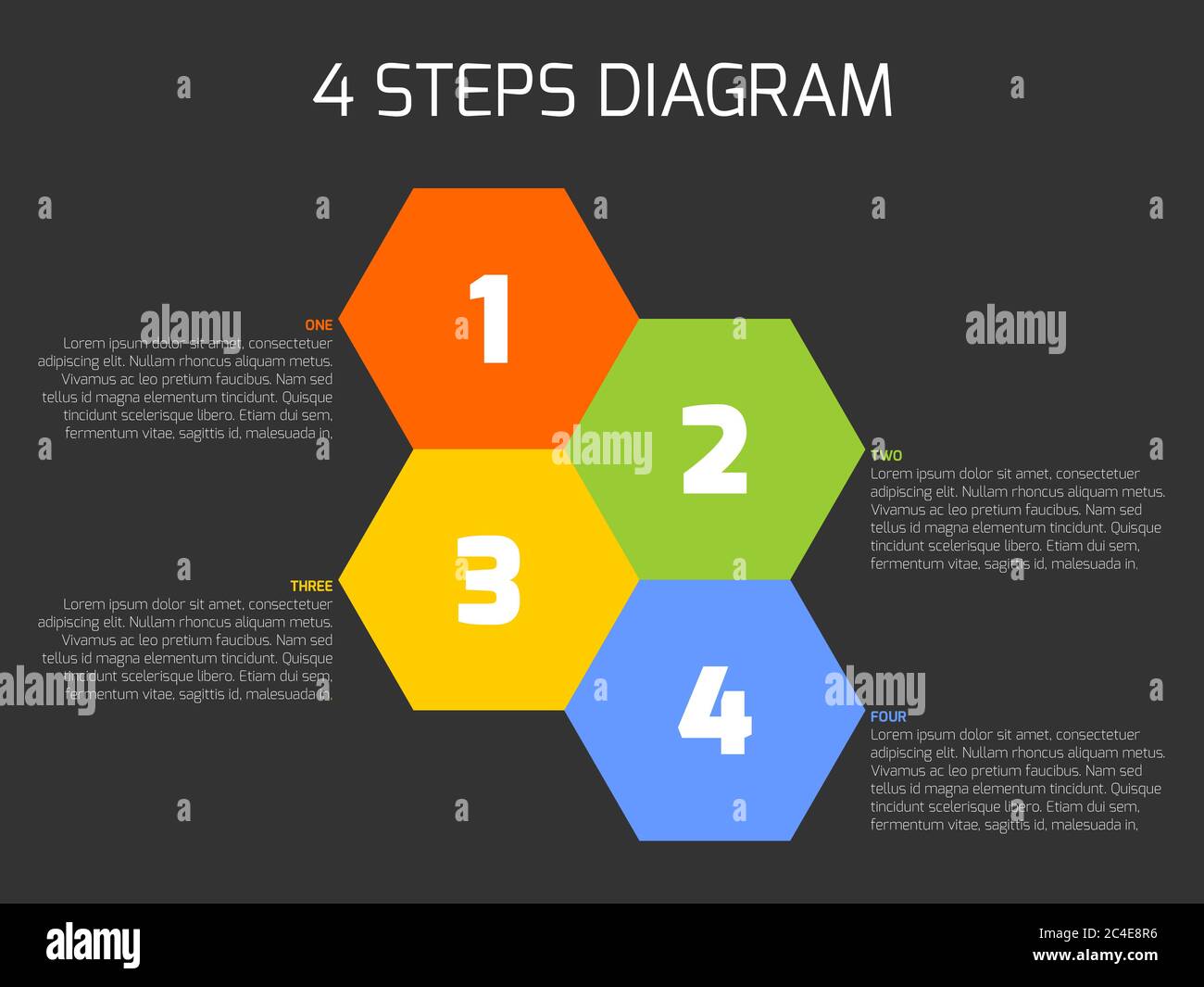 Four steps diagram of hexagonal elements. Business infographics concept ...