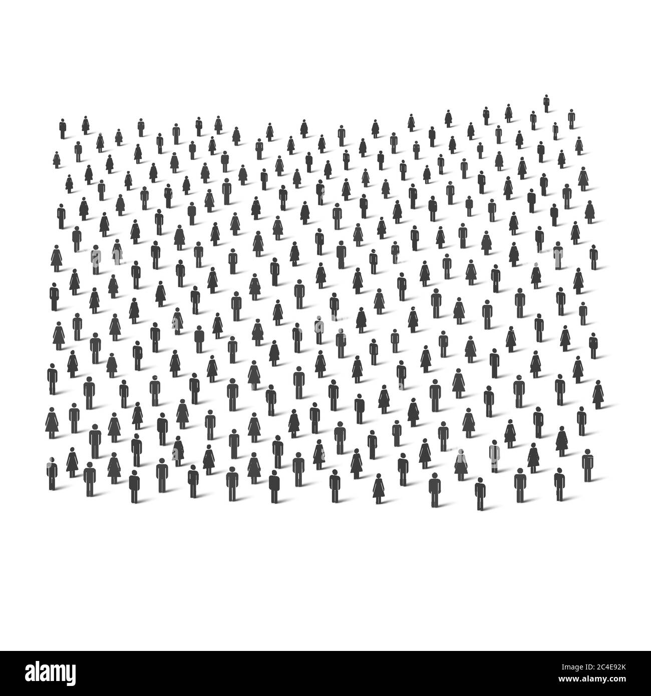 Mixed crowd of men and women. Asymmetric chaotic crowd. Population ...