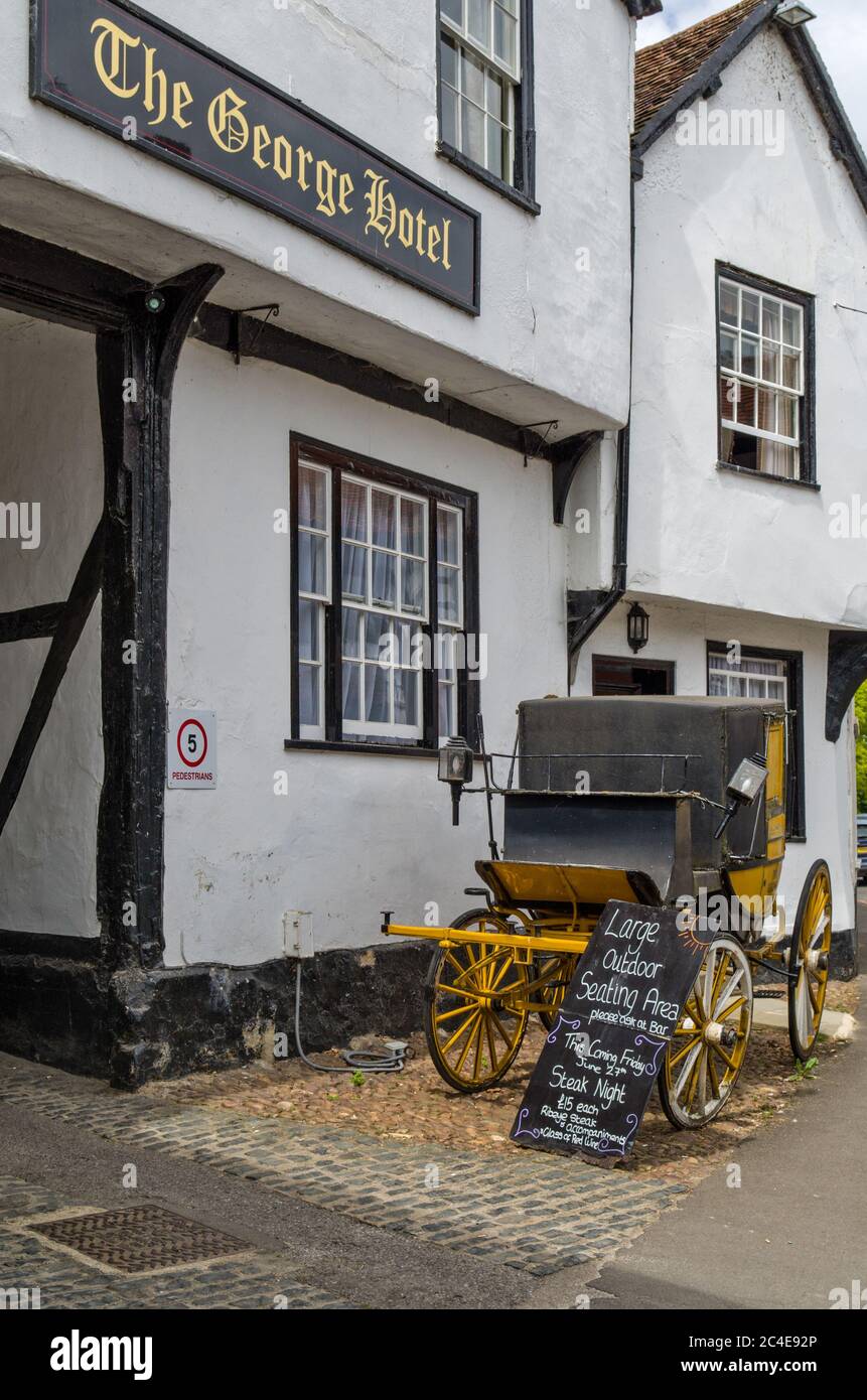 Entrance to the George Hotel, a 15th century coaching inn, in the town ...