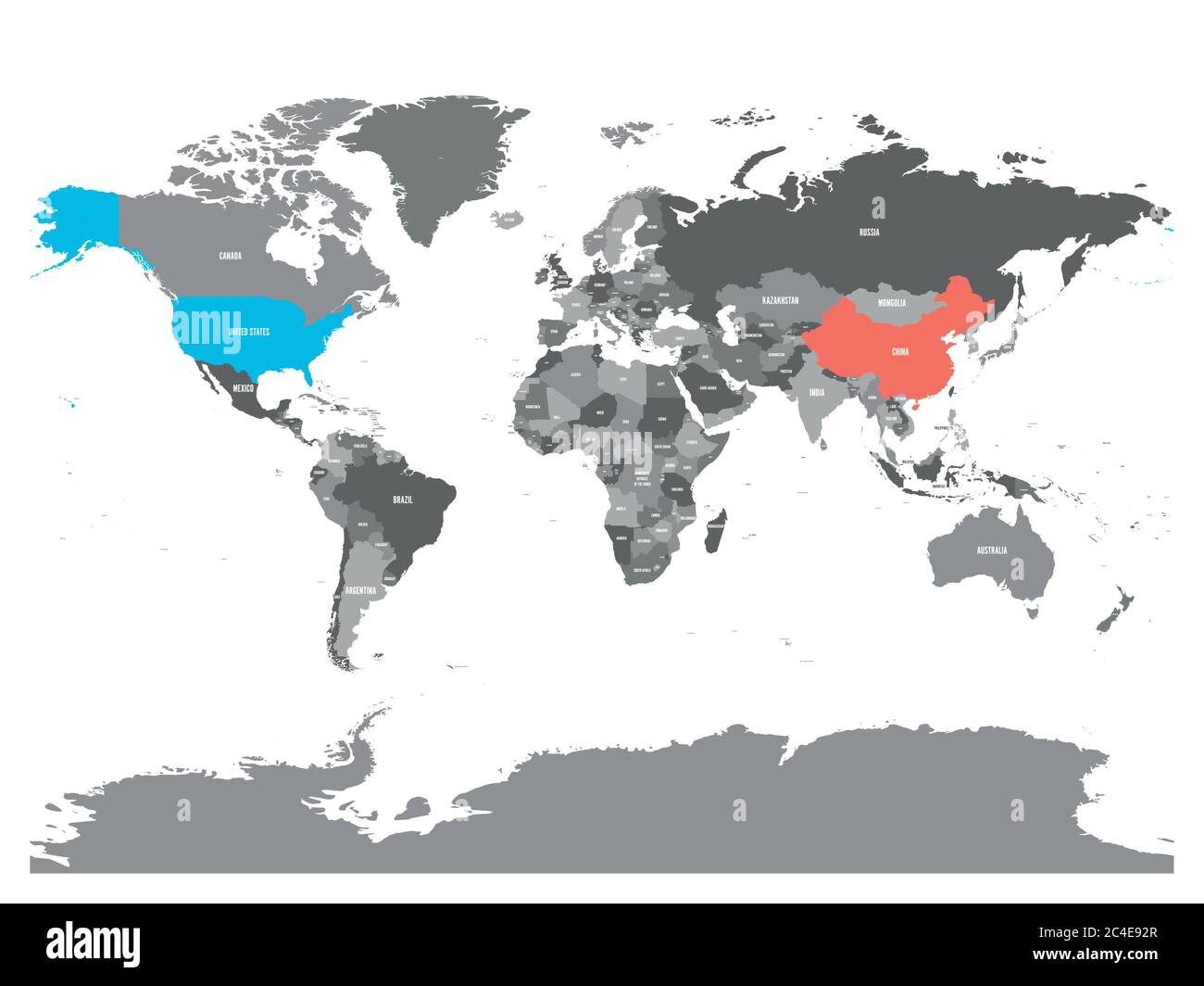 United States and China highlighted on political map of World. Vector ...