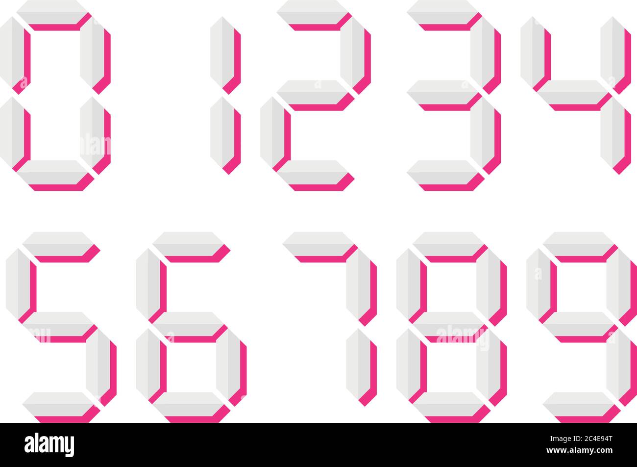 Grey 3D-like digital numbers. Seven-segment display is used in calculators, digital clocks or ...