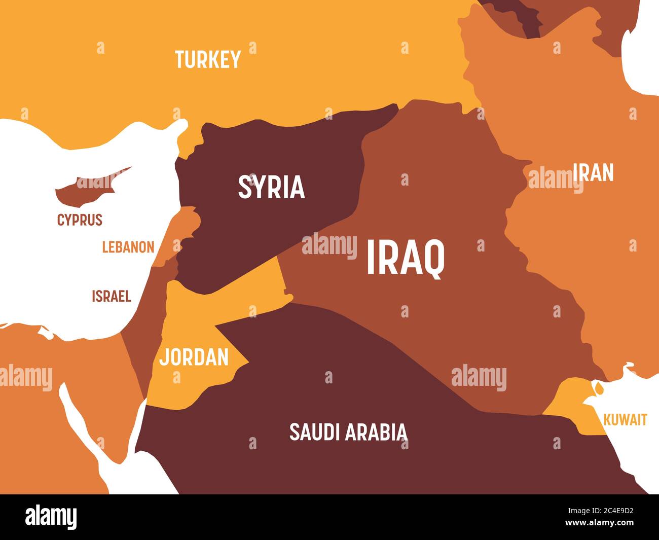 Middle East map - brown orange hue colored on dark background. High ...