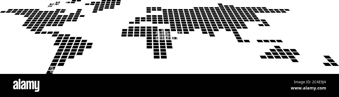 Pixelized map of World. Front perspective. Black vector map Stock ...