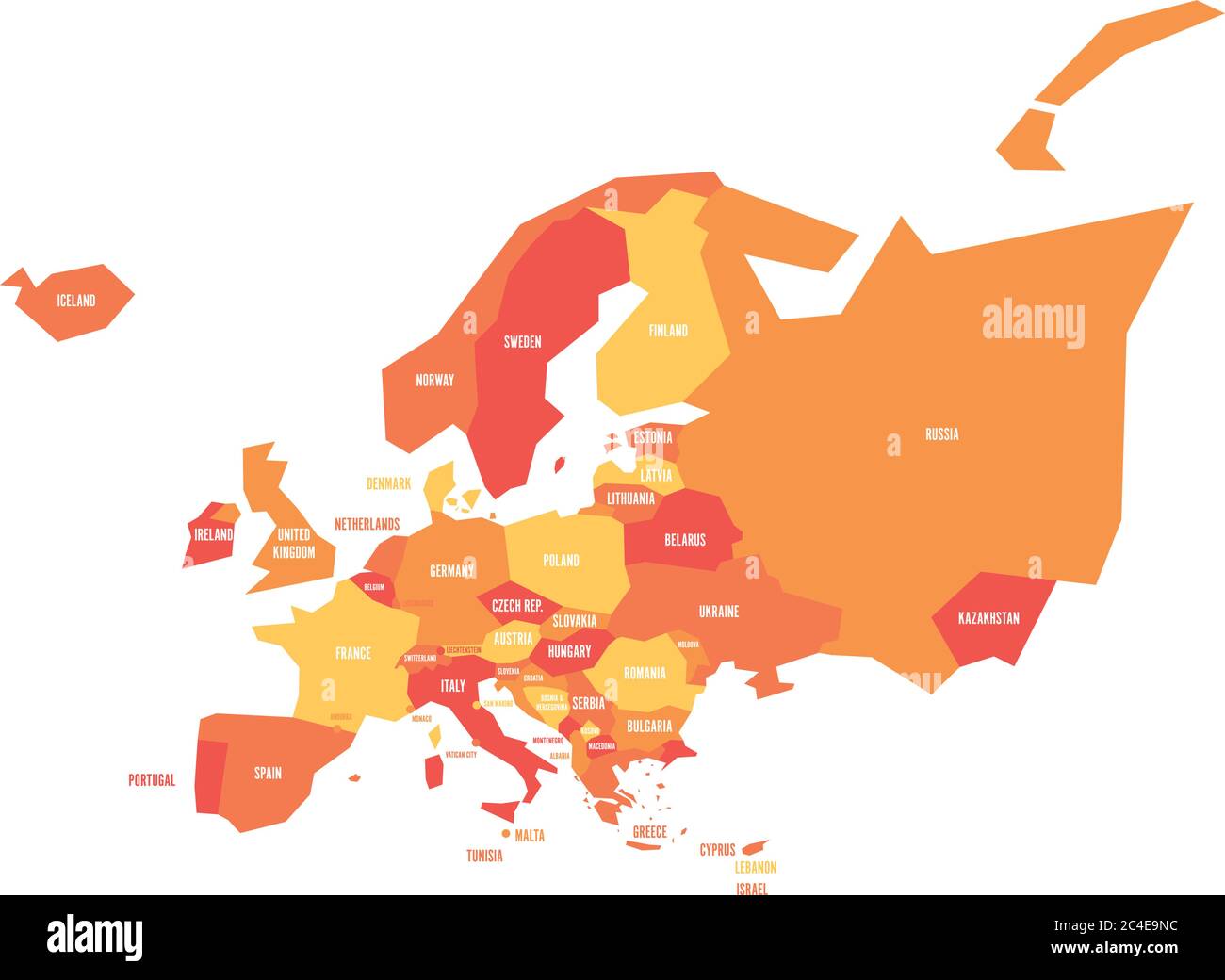 Very simplified infographical political map of Europe in oange color ...
