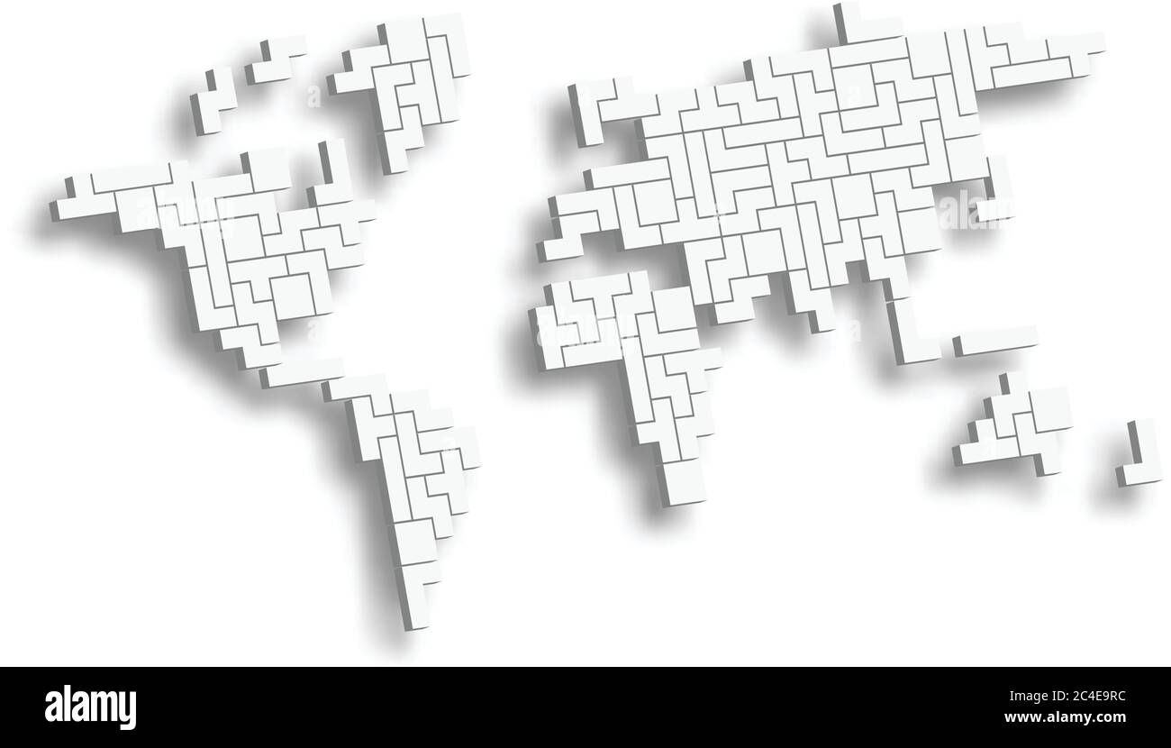 World map mosaic of 3D white blocks. Vector illustration Stock Vector ...