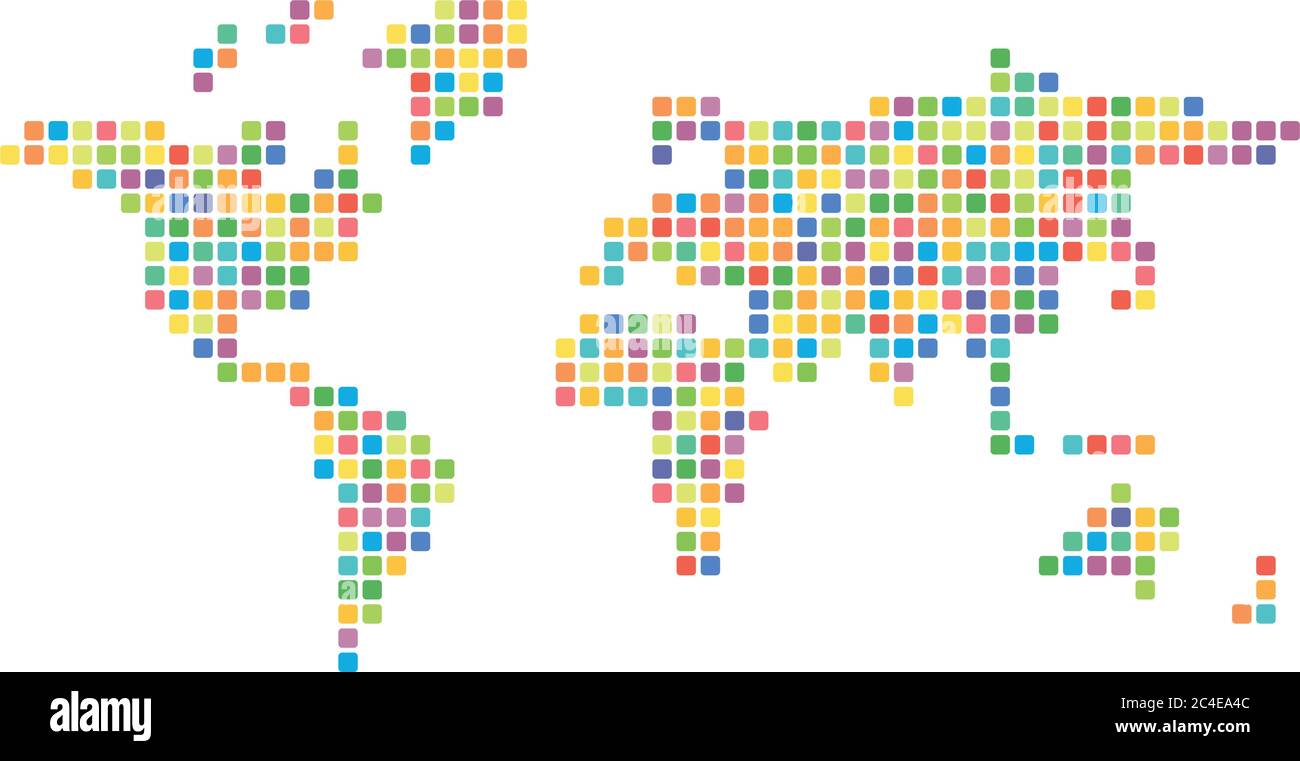 World map multicolored mosaic of small squares. Vector illustration ...