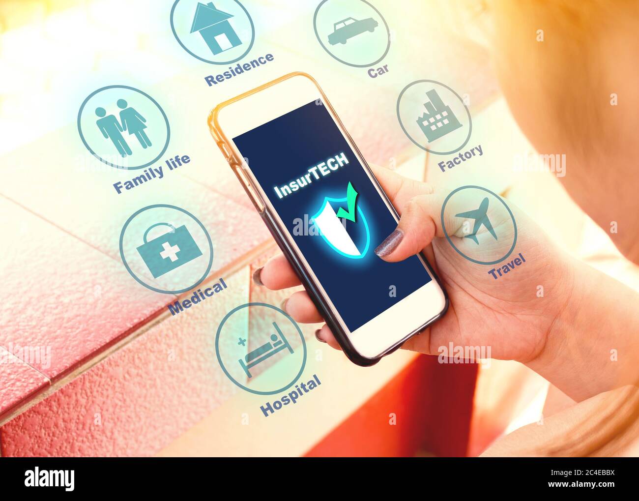 Insurance technology (Insurtech) concept, woman looking data ...