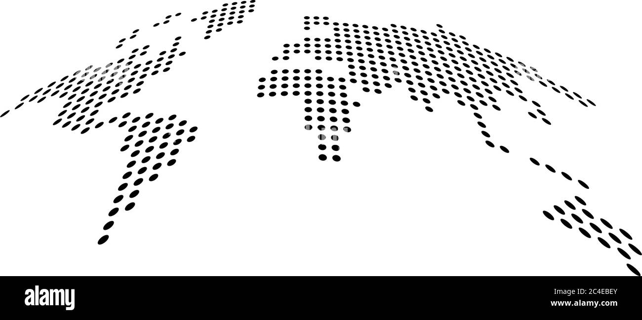 Dotted map of World. Side view distortion. Black vector dots on white ...