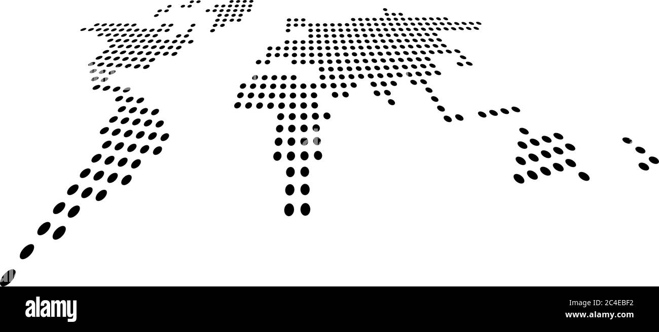 Dotted map of World. Side view distortion. Black vector dots on white ...