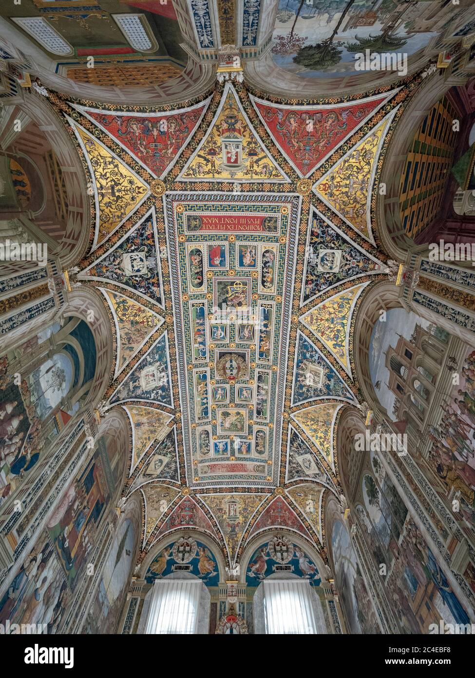 The ornate ceiling of The Piccolomini Library, Siena Cathedral. Italy ...
