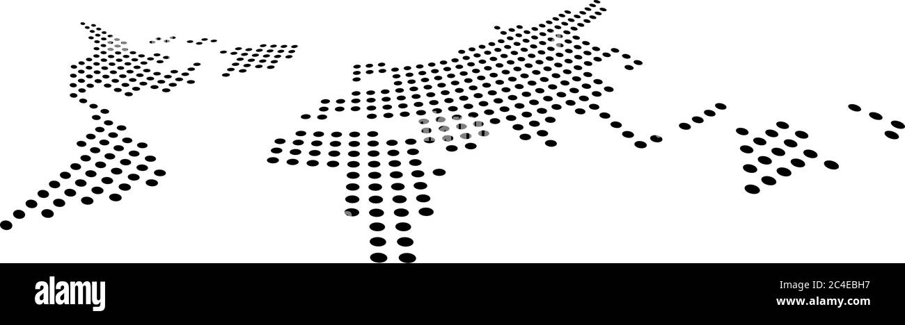 Dotted map of World. Side view distortion. Black vector dots on white ...