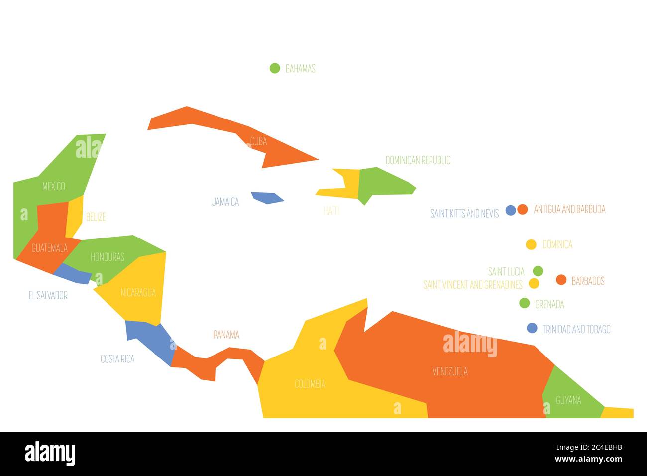 Map of Central America and Caribbean. Simlified schematic vector map in ...