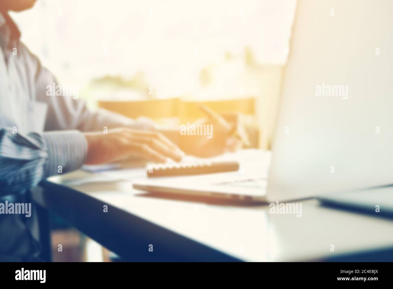 Blur business background concept with man calculating doing finance on ...