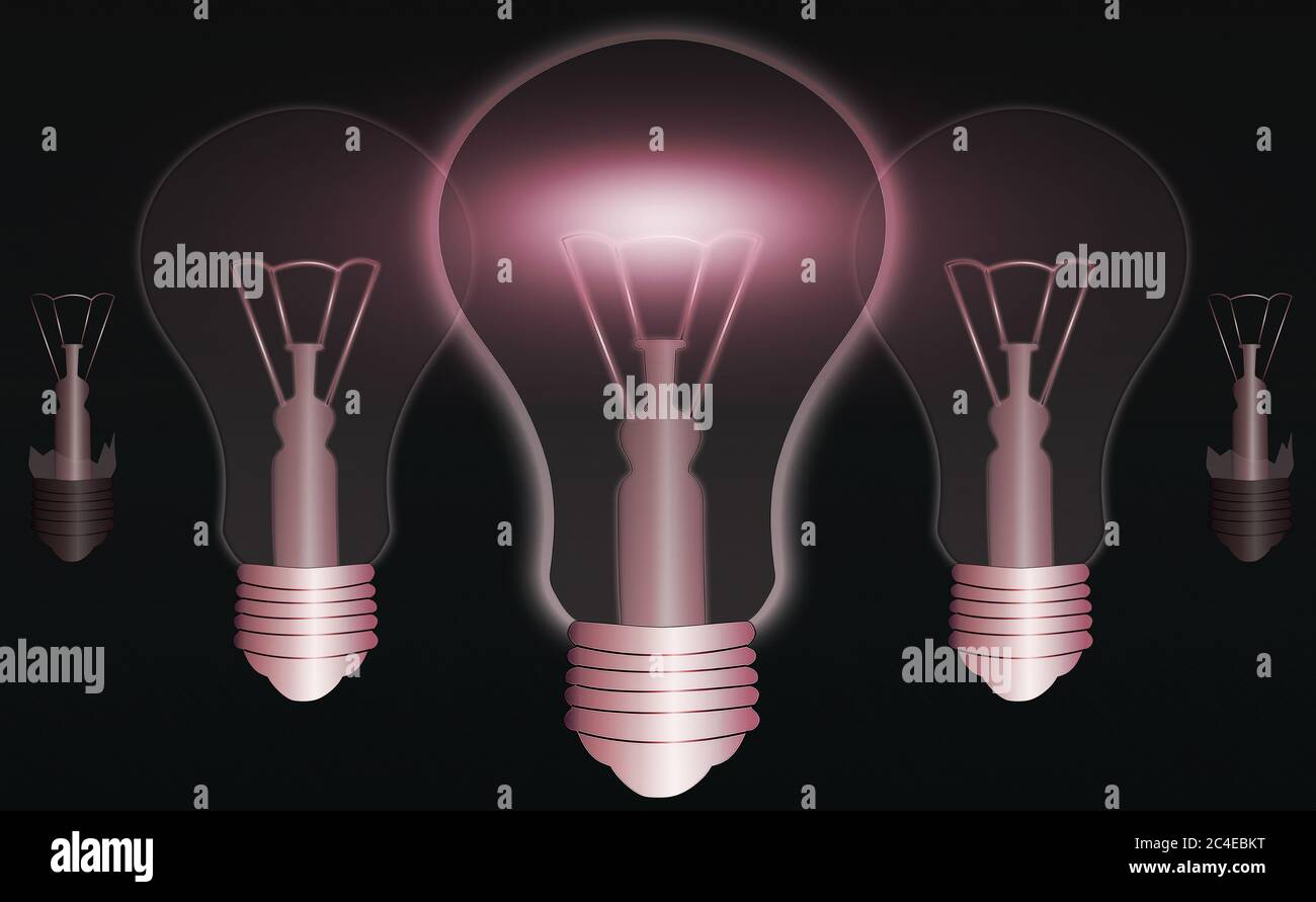 Realistic Colored Vintage Light Bulbs, Idea Sign Solution Thinking ...