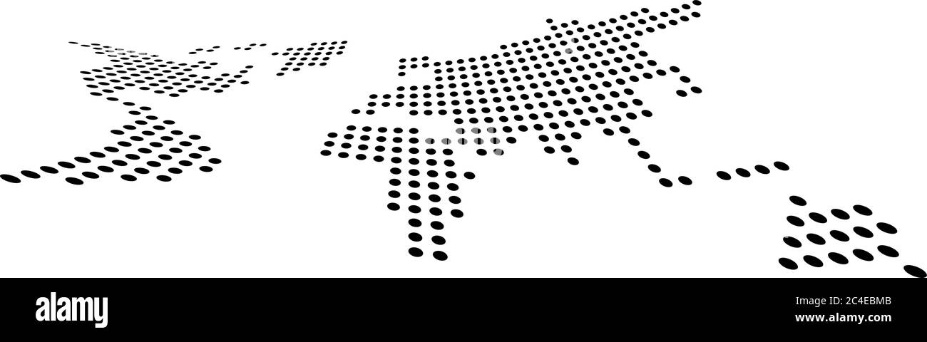 Dotted map of World. Side view distortion. Black vector dots on white ...