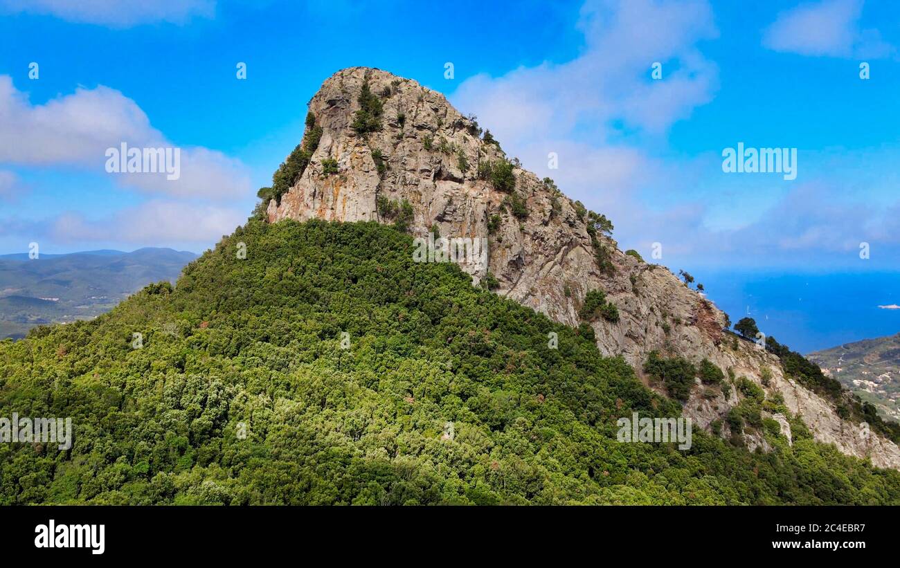 Elba Island, Italy. Amazing aerial view from drone of mountains and ...