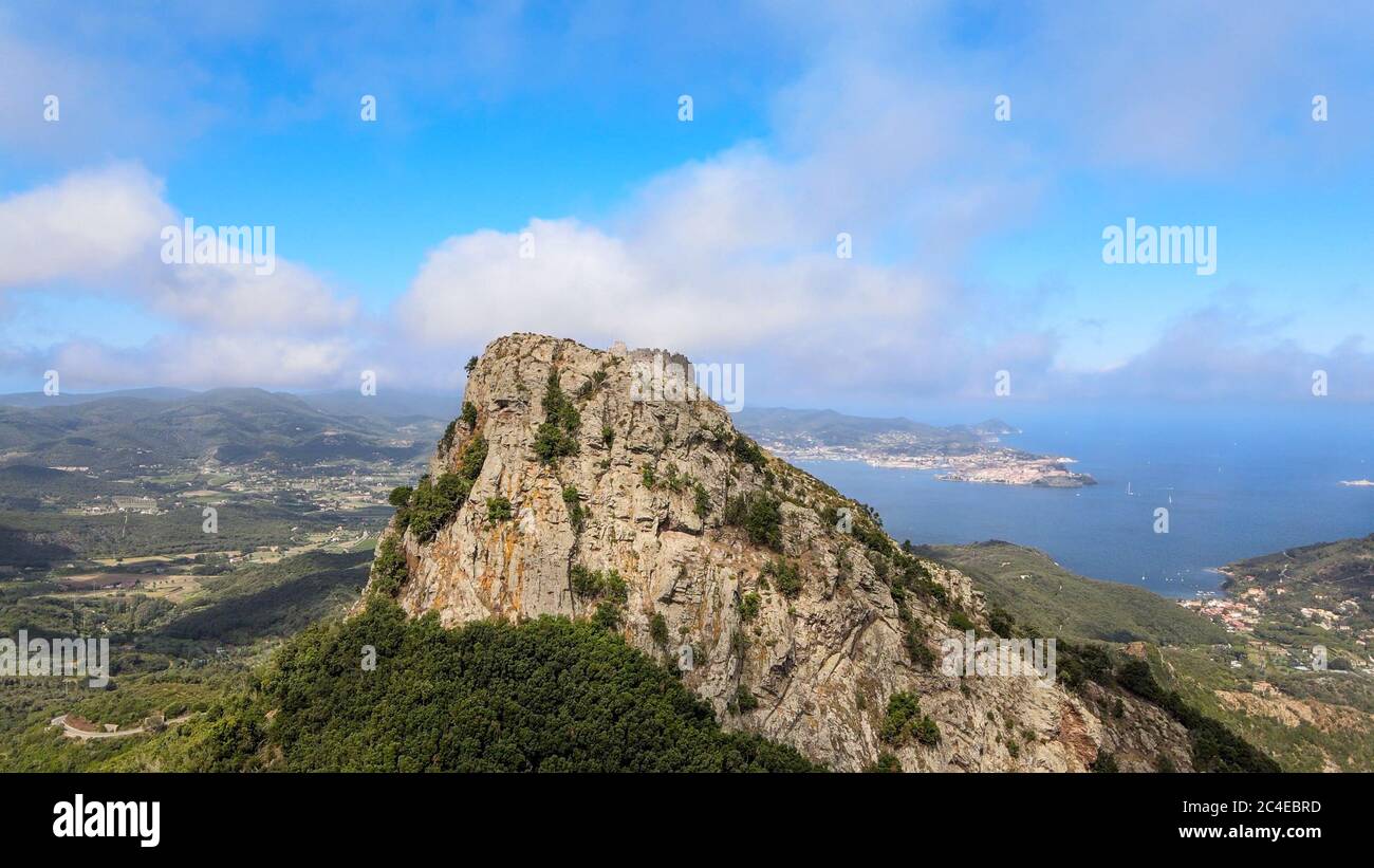 Elba Island, Italy. Amazing aerial view from drone of mountains and ...
