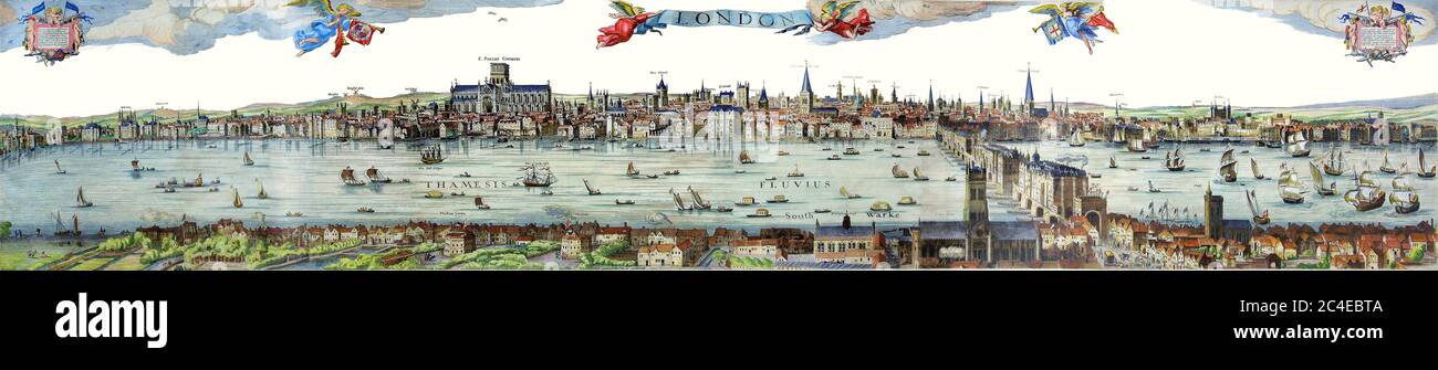 A print of the watercolour of London and the River Thames by the Dutch ...