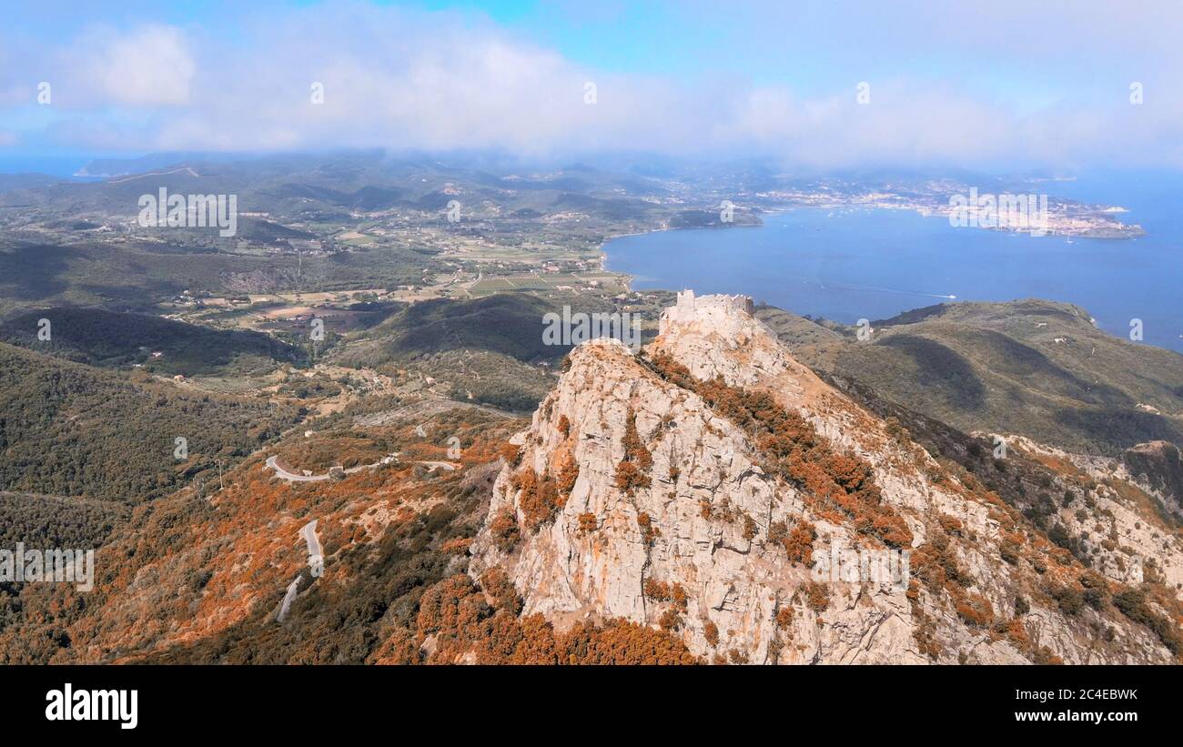 Elba Island, Italy. Amazing aerial view from drone of mountains and ...
