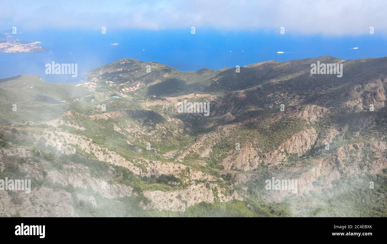 Elba Island, Italy. Amazing aerial view from drone of mountains and ...