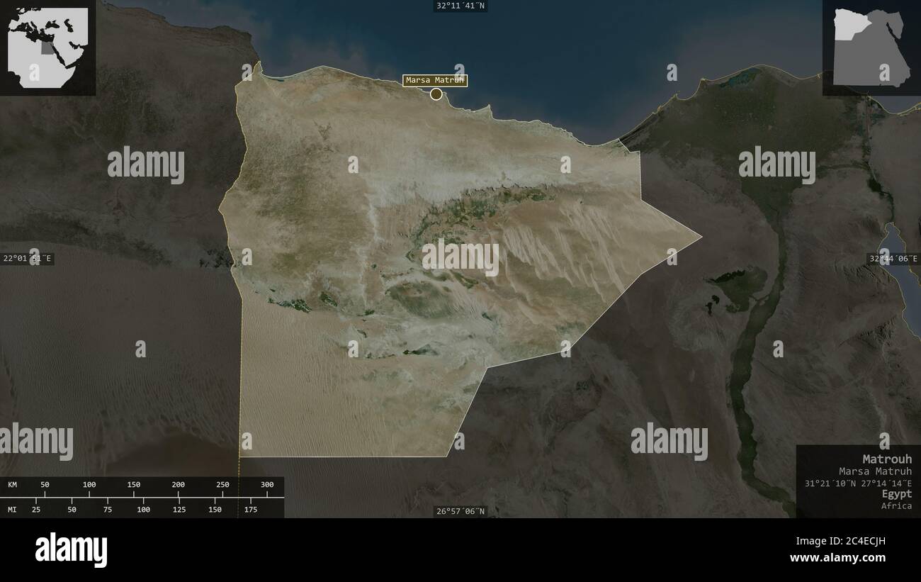 Matrouh, governorate of Egypt. Satellite imagery. Shape presented ...