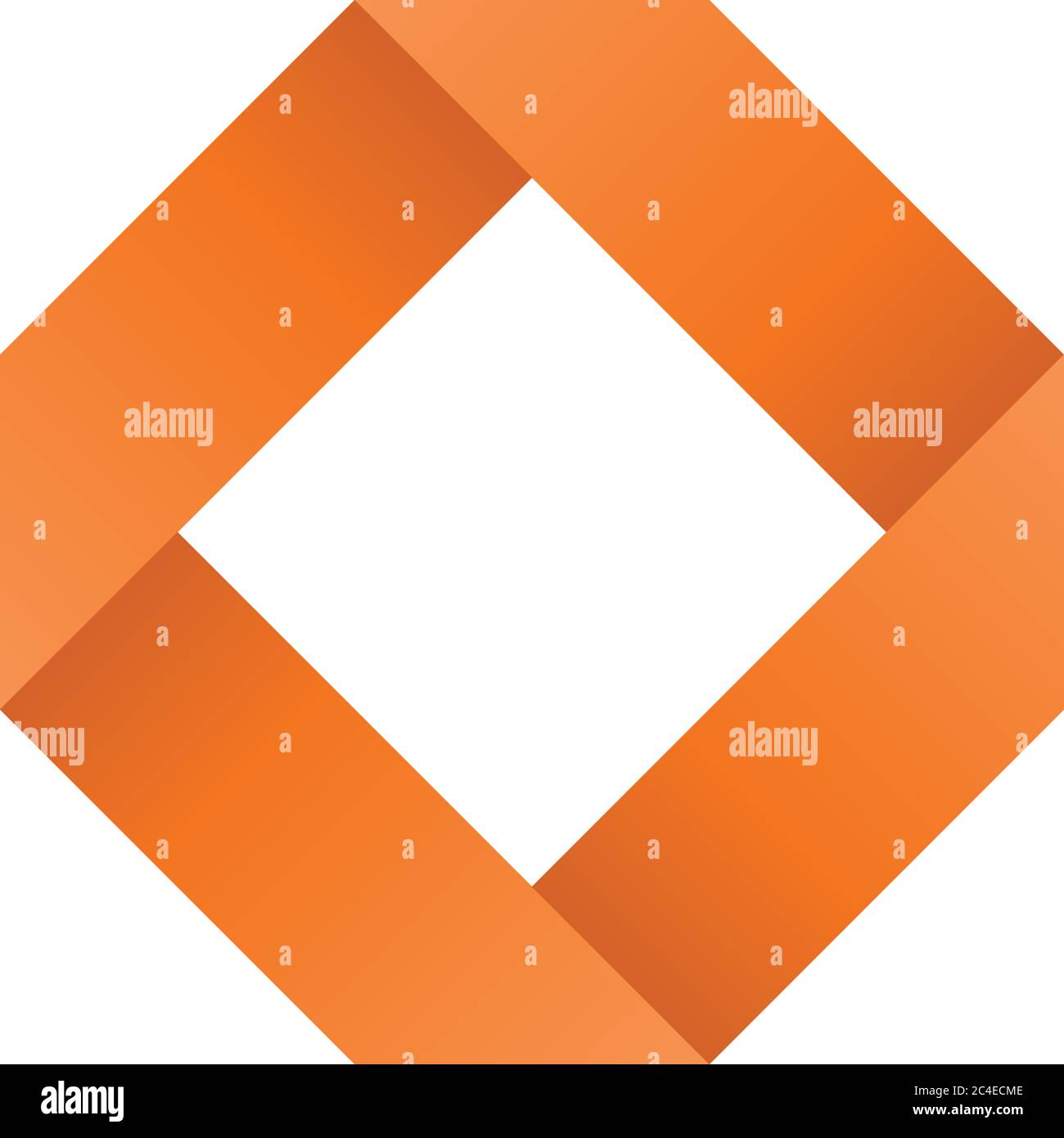 Orange infinite ribbon loop folded in a shape of rhombus. 3D-like ...