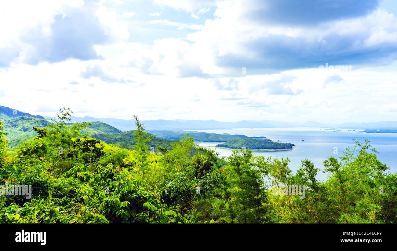 Beautiful scenery views of nature with a large reservoir above the ...