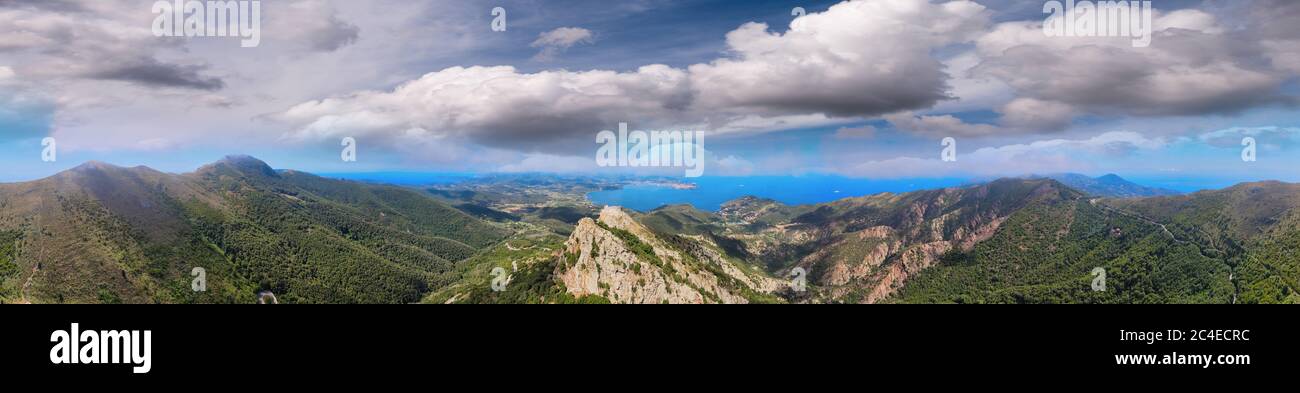 Elba Island, Italy. Amazing aerial view from drone of mountains and ...
