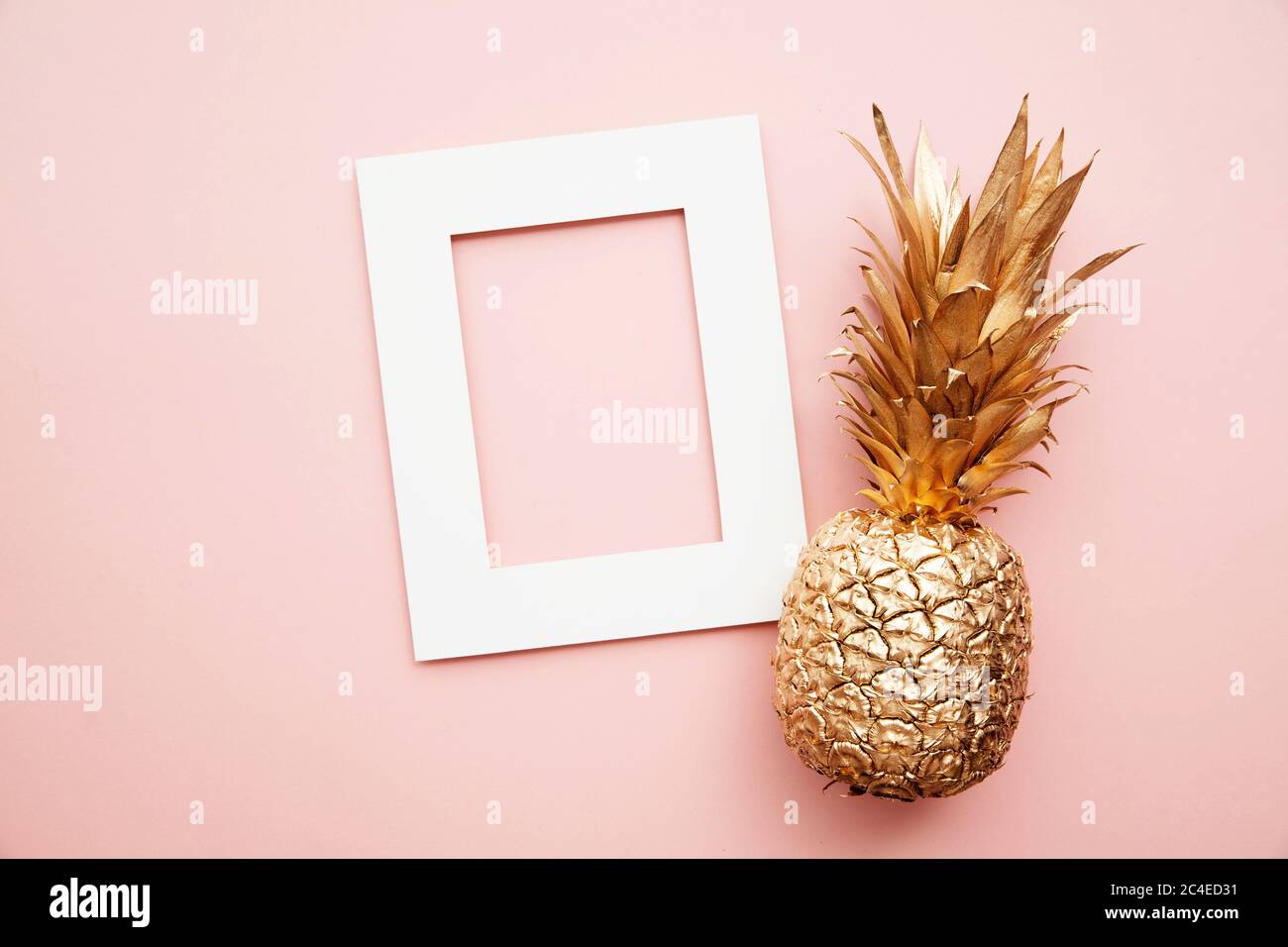 Gold tropical pineapple with blank invitation poster frame Stock Photo ...
