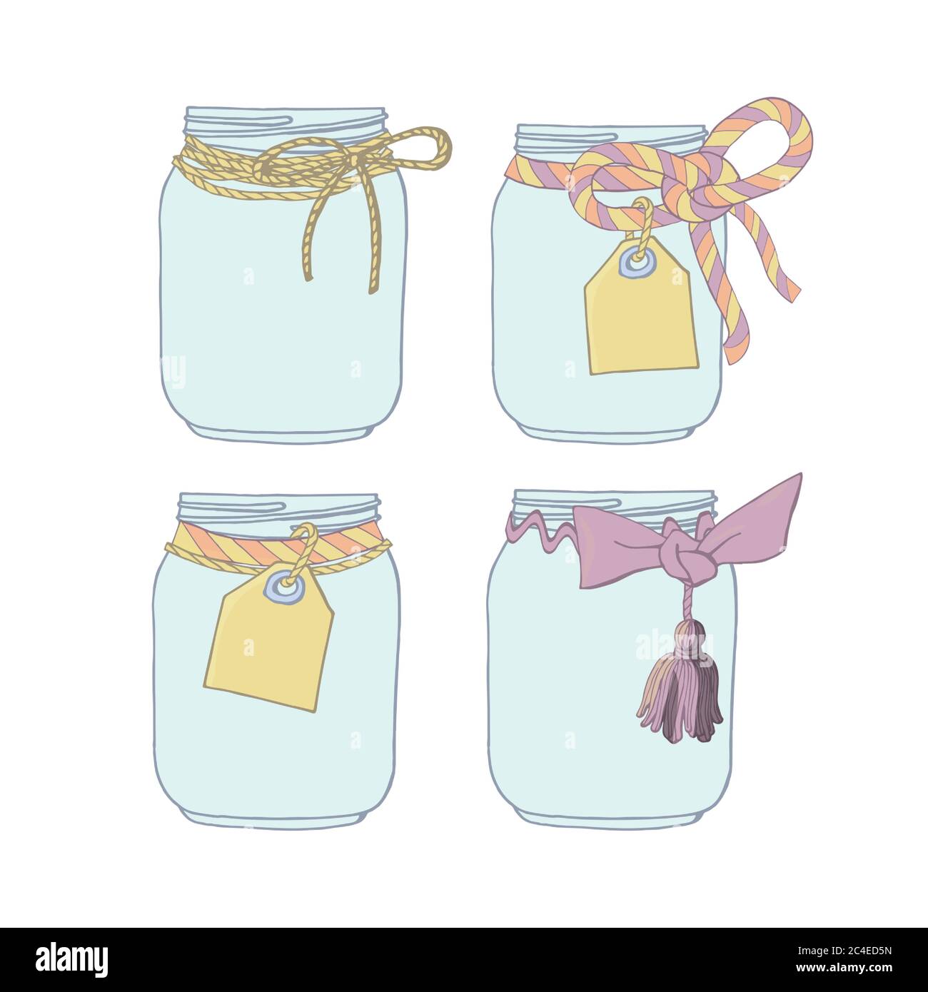 Set of hand drawn mason jars with bows and tags. Stock vector Stock ...