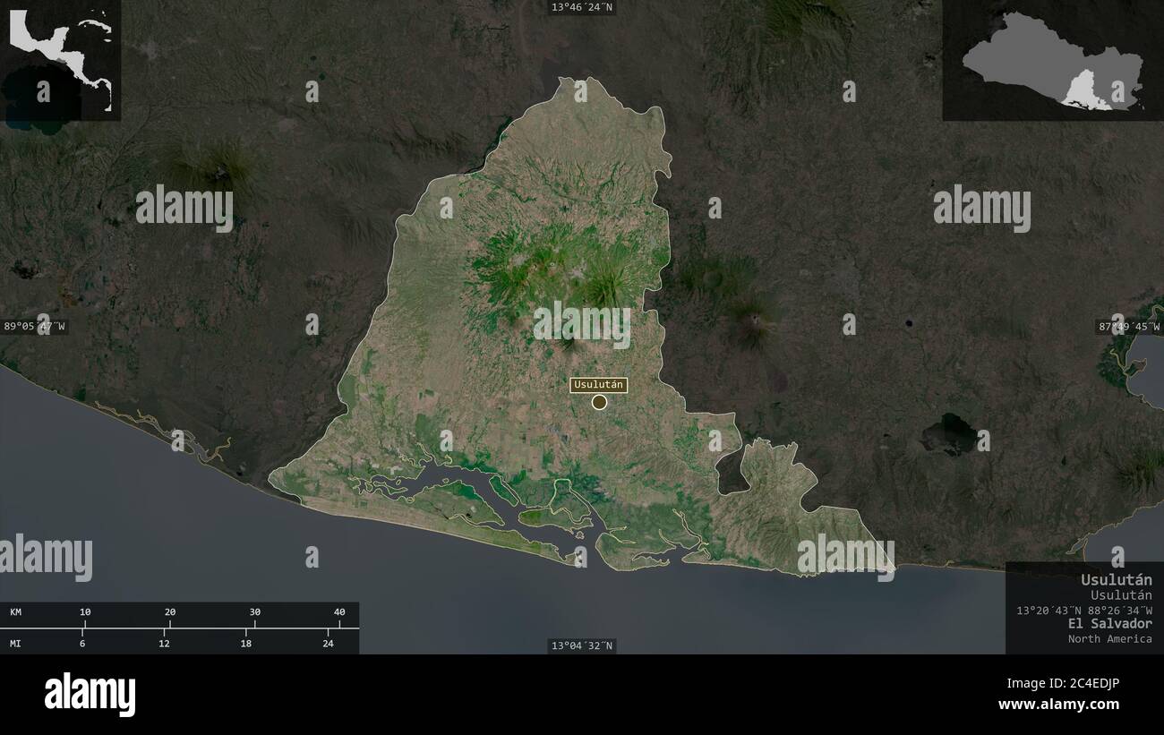 Usulután, department of El Salvador. Satellite imagery. Shape presented ...