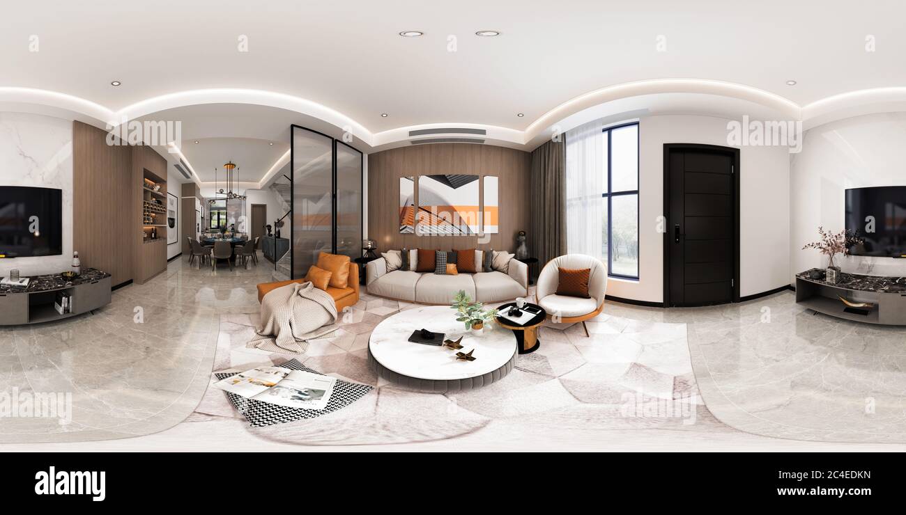 3d render 360 panorama living hi-res stock photography and images - Alamy